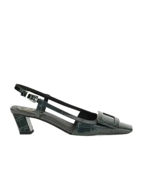 ROGER VIVIER Belle Vivier Croc-effect Slingback Pumps - Black