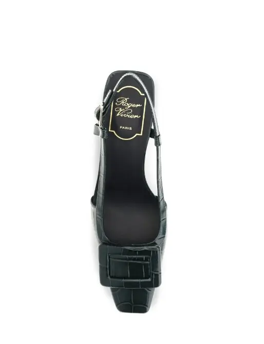 ROGER VIVIER Belle Vivier Croc-effect Slingback Pumps