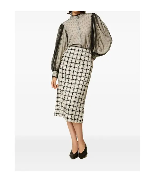 TWINSET Midi Bouclé Skirt With Check Pattern