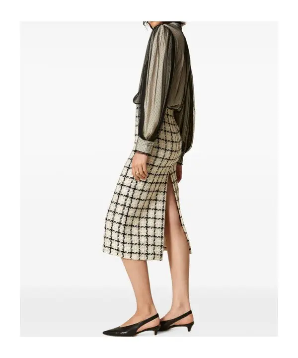 TWINSET Midi Bouclé Skirt With Check Pattern
