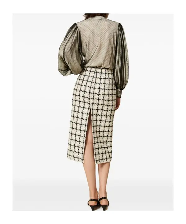 TWINSET Midi Bouclé Skirt With Check Pattern