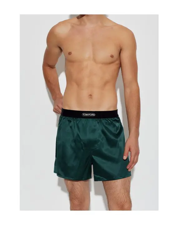 TOM FORD Logo-waistband Silk Boxer Shorts - Green