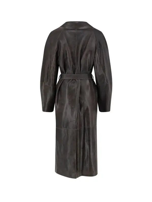 ALYSI Belted Long Leather Trench Coat