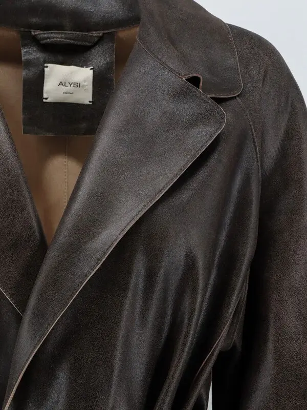 ALYSI Belted Long Leather Trench Coat