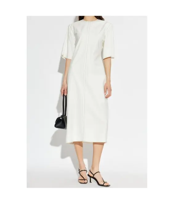 AMI Paris Short-sleeve Topstitch Midi Dress