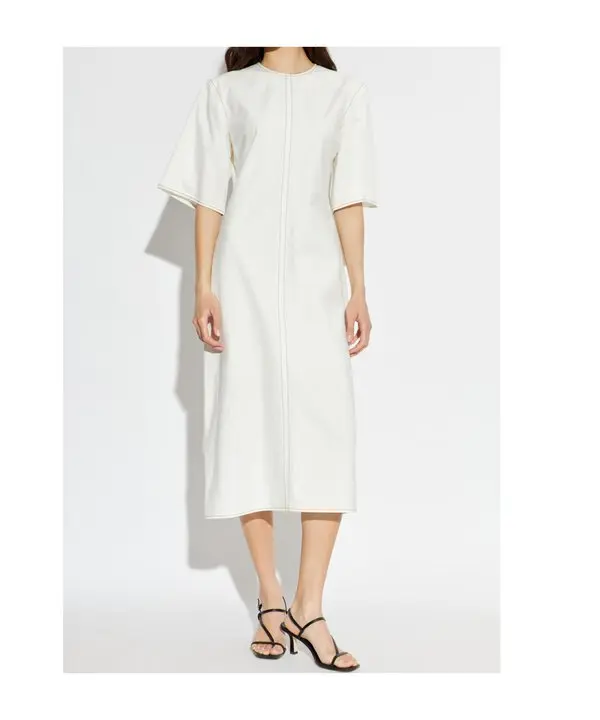 AMI Paris Short-sleeve Topstitch Midi Dress