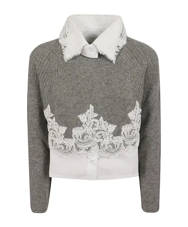 Ermanno Scervino Lace Trim Layered Knitted Sweater