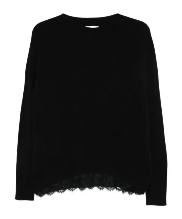 ERMANNO FIRENZE Ribbed Sweater With Lace Trim