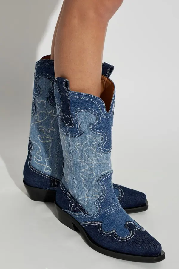 GANNI Embroidered Denim Boots