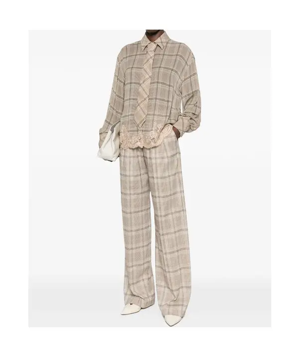 ERMANNO FIRENZE Plaid Shirt With Lace Trim - No