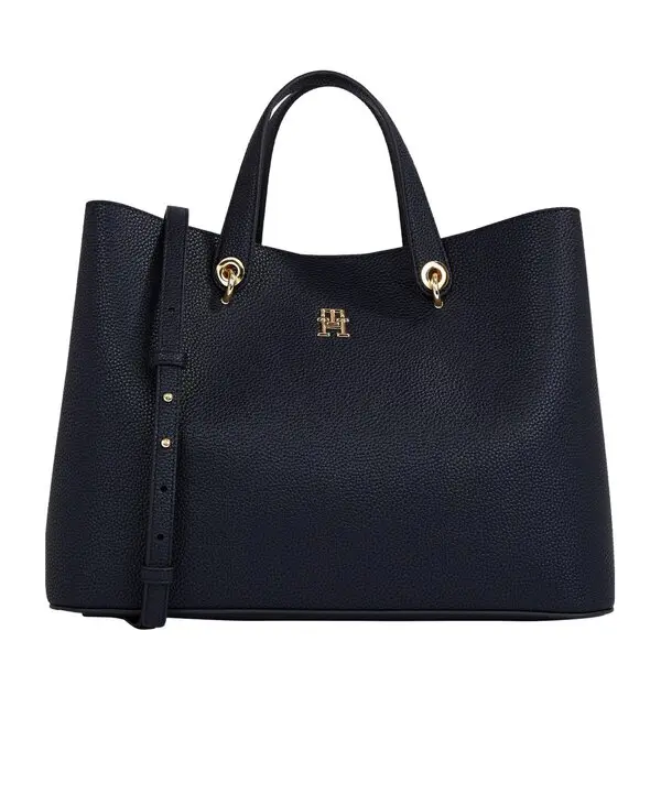 Tommy Hilfiger Textured Tote Bag With Adjustable Shoulder Strap - Black
