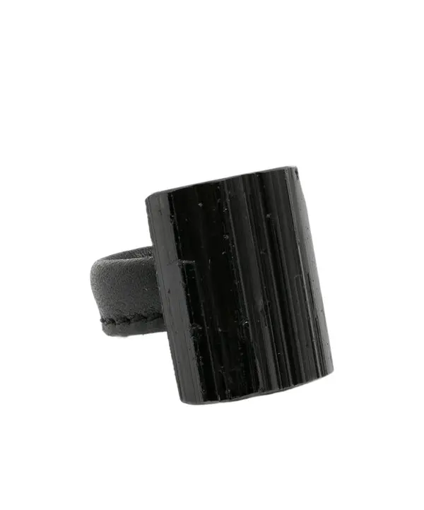MONIES Sculptural Leather-strap Ring - Black