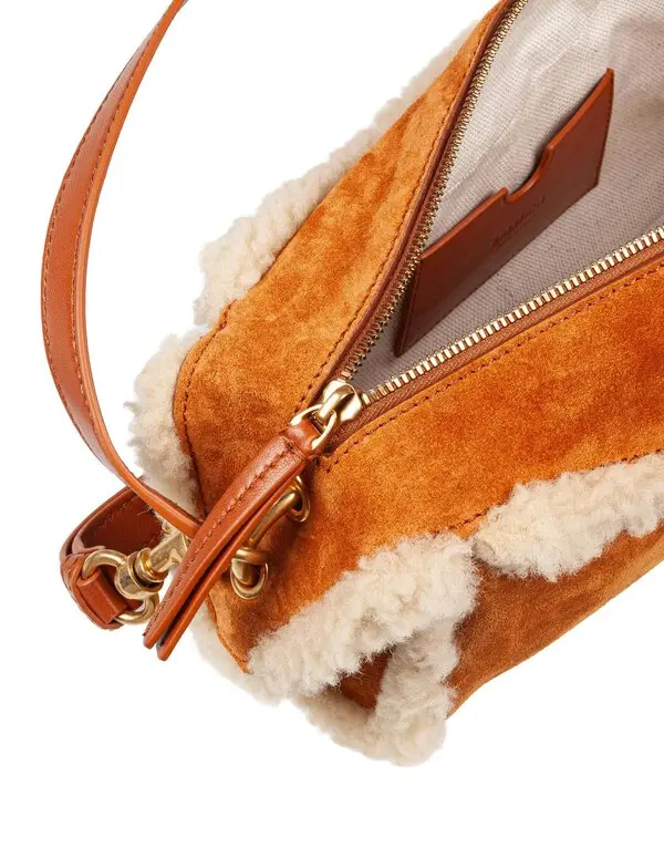 Balmain Pulse Shearling-trim Suede Shoulder Bag