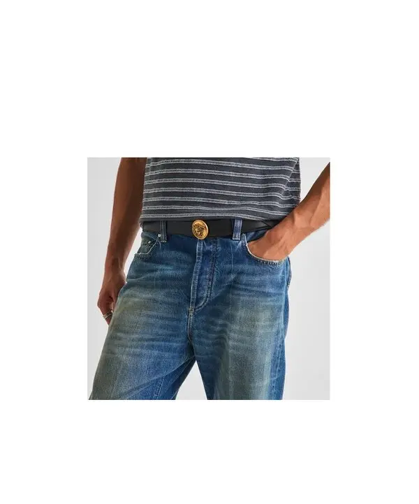 Versace Smooth Leather Belt With Golden Embossed Buckle