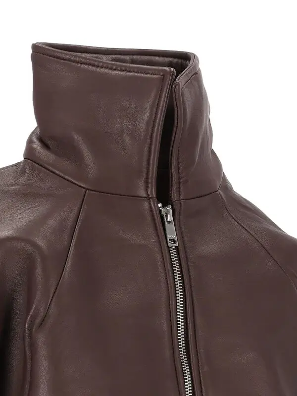 ROTATE BY BIRGER CHRISTENSEN Cropped Leather Jacket - Brown