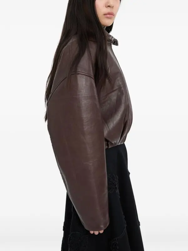 ROTATE BY BIRGER CHRISTENSEN Cropped Leather Jacket - Brown