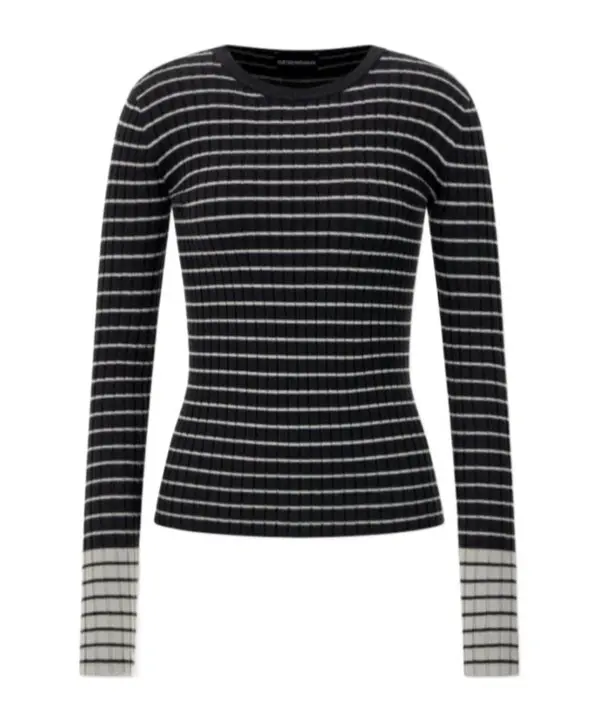Emporio Armani Long-sleeve Crew Neck Knit Top With All-over Stripes