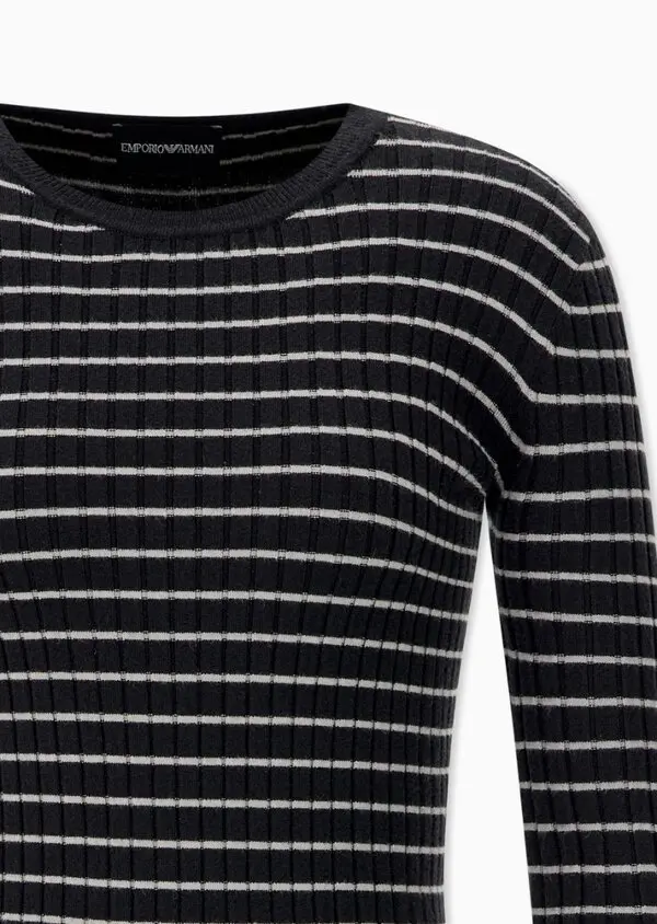 Emporio Armani Long-sleeve Crew Neck Knit Top With All-over Stripes