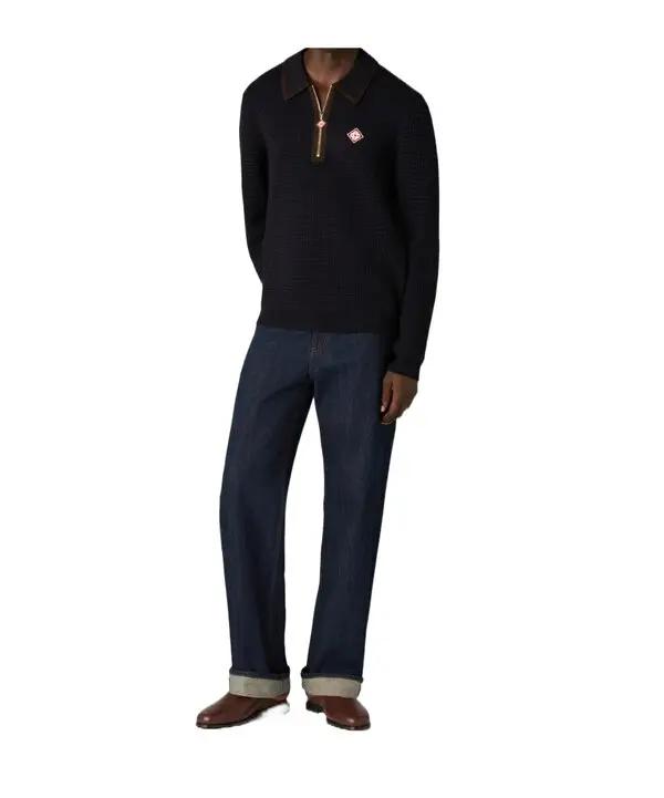 Casablanca Halfzip Contrasttrim Polo Knit Sweater