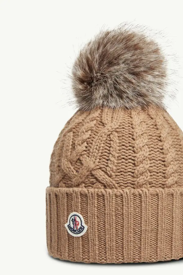 Moncler Wool Cashmere Blend Beanie With Pom Pom