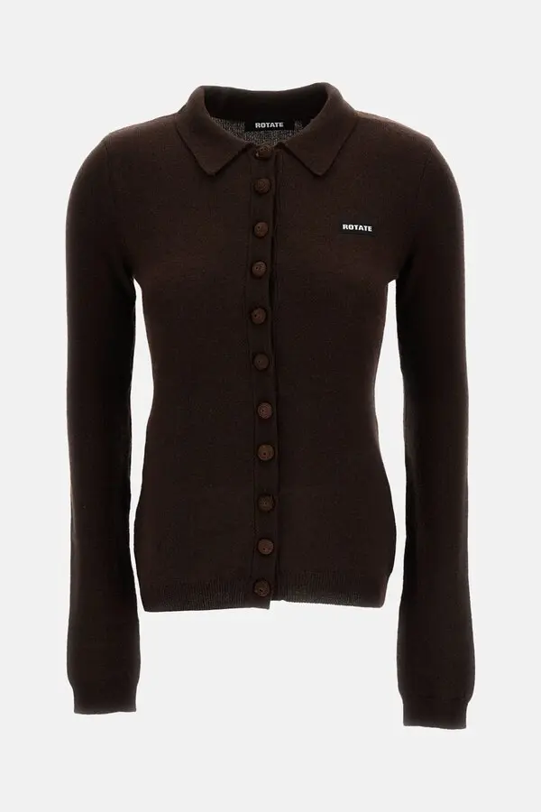 ROTATE BY BIRGER CHRISTENSEN Polo-collar Knit Cardigan - Coffee