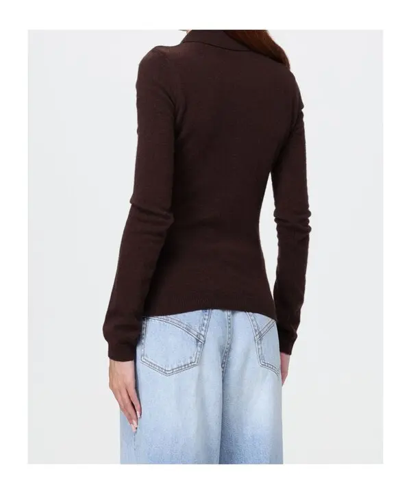 ROTATE BY BIRGER CHRISTENSEN Polo-collar Knit Cardigan - Coffee