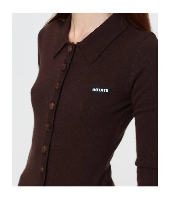 ROTATE BY BIRGER CHRISTENSEN Polo-collar Knit Cardigan - Coffee