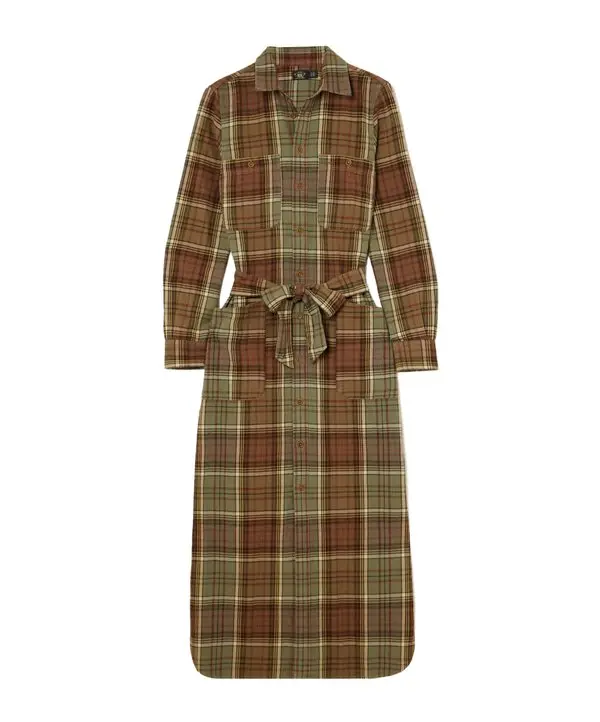 Ralph Lauren Belted Checked Cotton-flannel Maxi Shirt Dress - Brown