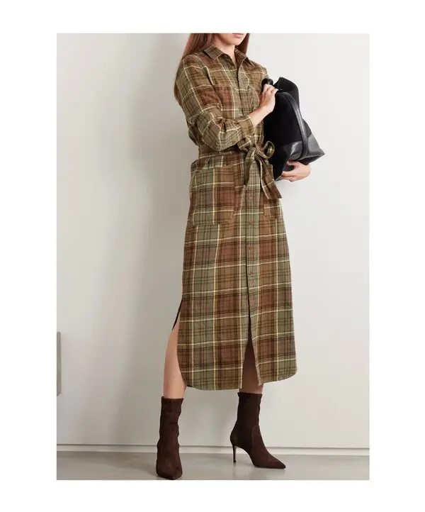 Ralph Lauren Belted Checked Cotton-flannel Maxi Shirt Dress