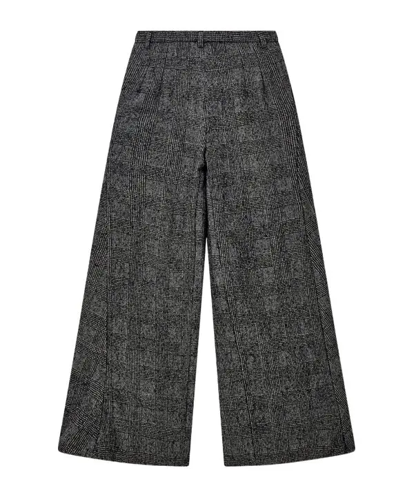 Emporio Armani Pleated Wide-leg Trousers In Washed Virgin Wool Check