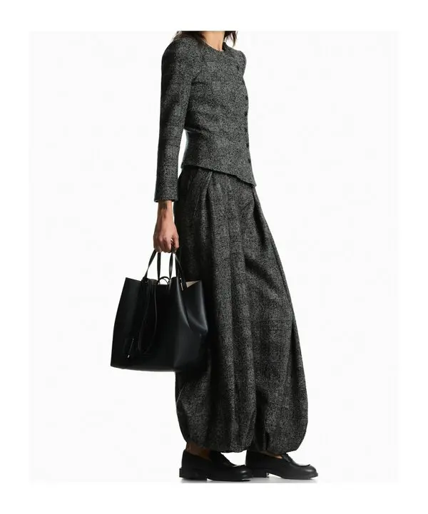 Emporio Armani Pleated Wide-leg Trousers In Washed Virgin Wool Check
