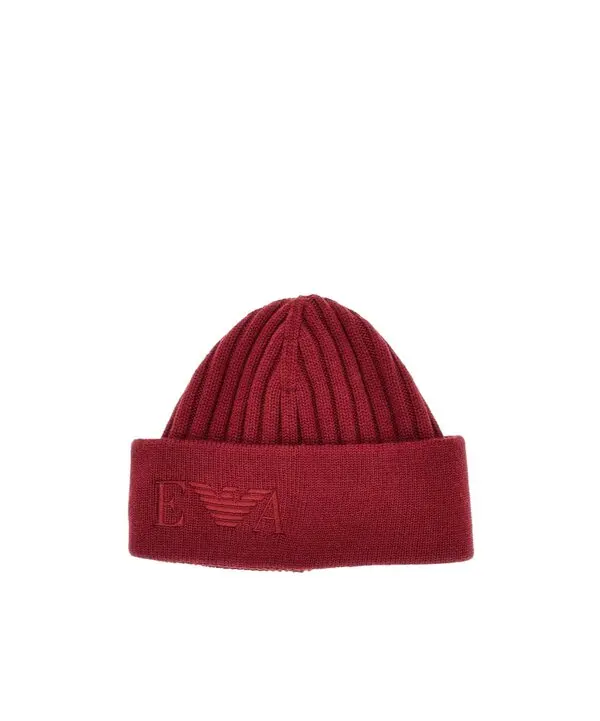 Emporio Armani Ribbed Virgin Wool Beanie With A Folded Cuff And Embroidery