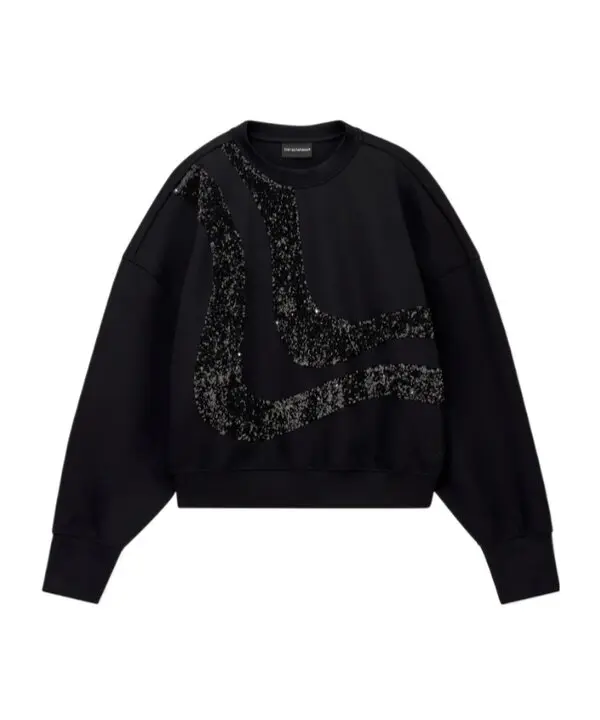 Emporio Armani Cropped Sequin Sweatshirt With A Round Neck And Dropped Shoulders