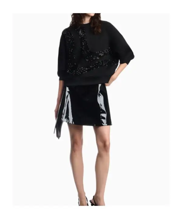 Emporio Armani Cropped Sequin Sweatshirt With A Round Neck And Dropped Shoulders