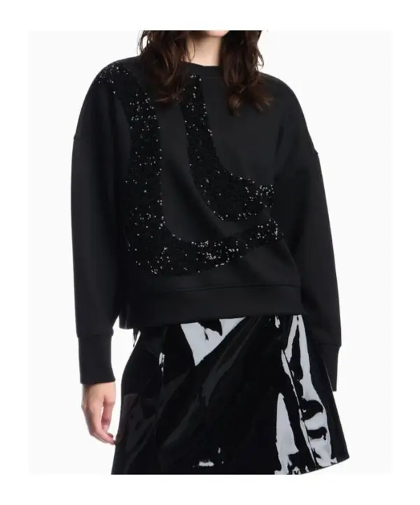 Emporio Armani Cropped Sequin Sweatshirt With A Round Neck And Dropped Shoulders