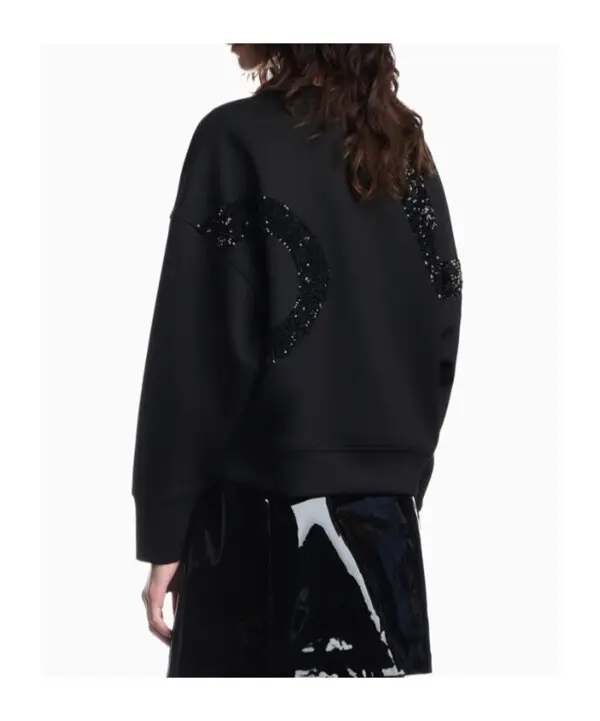 Emporio Armani Cropped Sequin Sweatshirt With A Round Neck And Dropped Shoulders