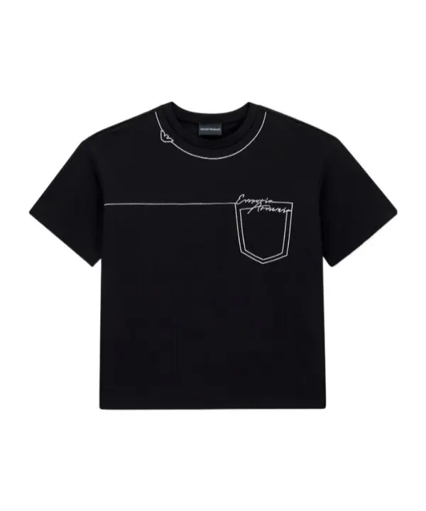 Emporio Armani Short-sleeve Crew-neck T-shirt With Contrast Embroidery - Black