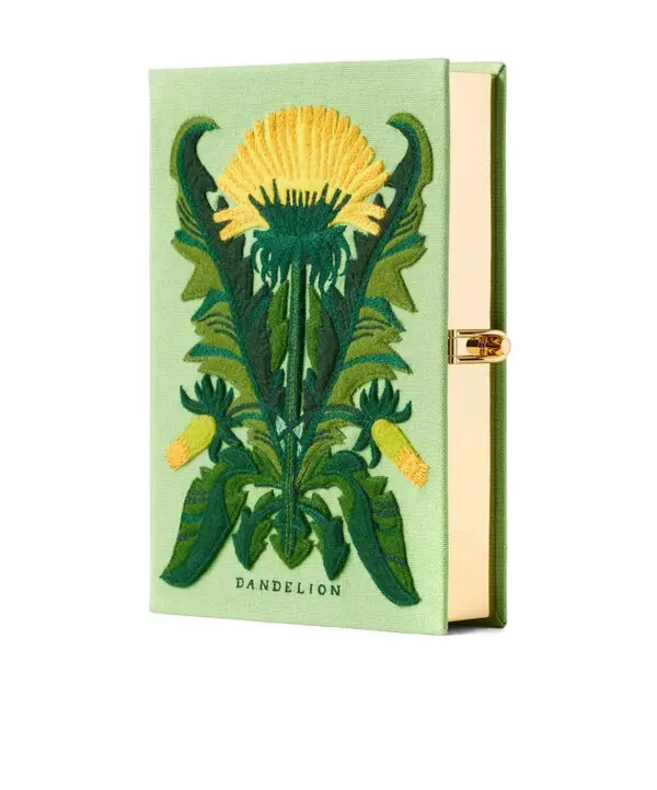 OLYMPIA LE-TAN Dandelion Embroidered Canvas Clutch - Green