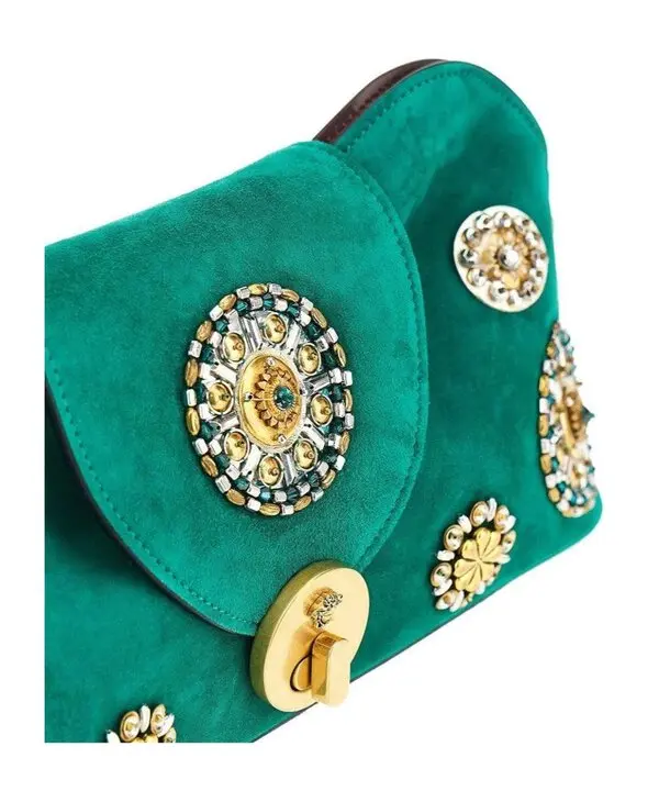 Versace Vivian Embroidered Crosta Suede Clutch