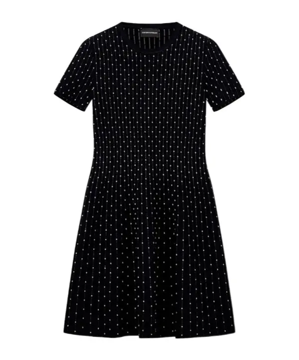 Emporio Armani Short-sleeve Knit Dress With Dotted Jacquard Stripes - Black