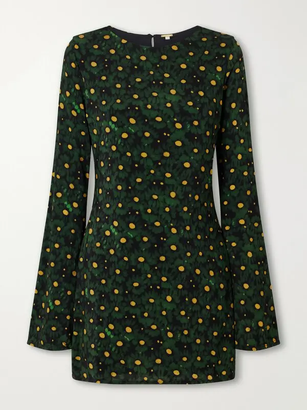 CALA DE LA CRUZ Maisha Floral-print Stretch-jersey Mini Dress - Green
