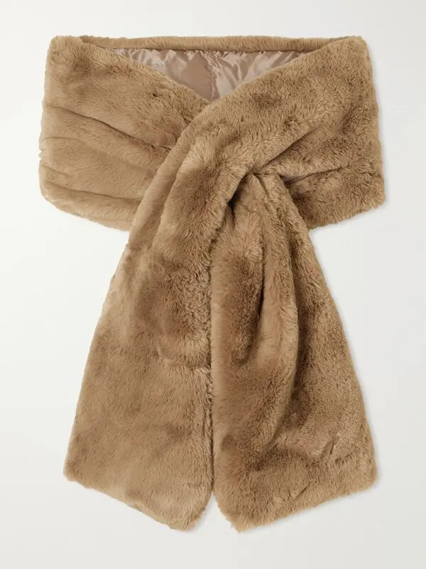 Max Mara Satin And Plush-trimmed Scarf - Brown