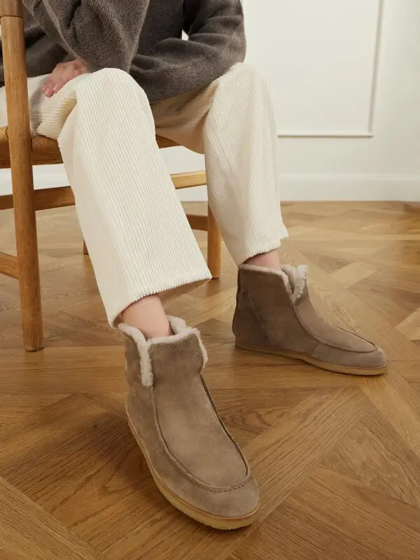 Legres Suede Ankle Boots With Shearling Trim