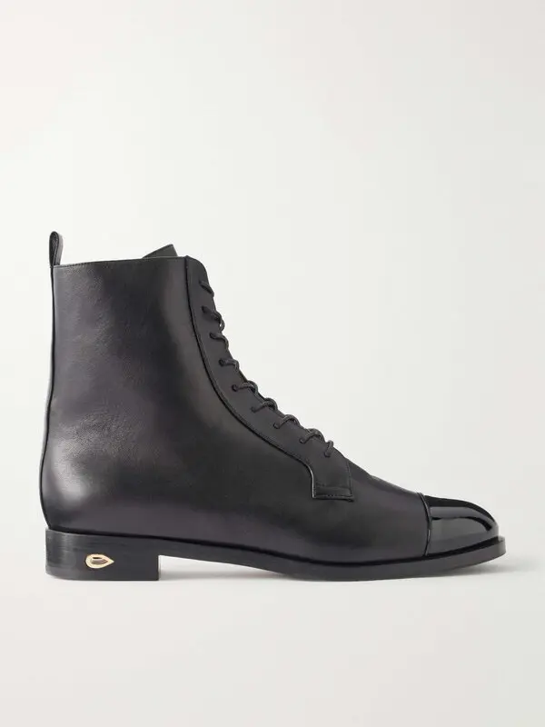 Jennifer Chamandi Brando Patent Leather-trimmed Leather Ankle Boots