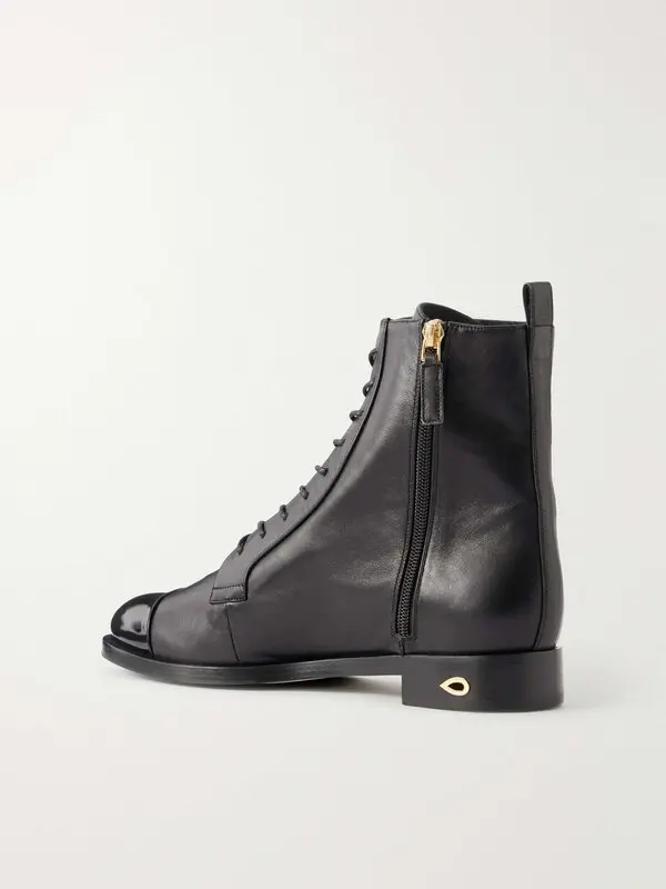 Jennifer Chamandi Brando Patent Leather-trimmed Leather Ankle Boots