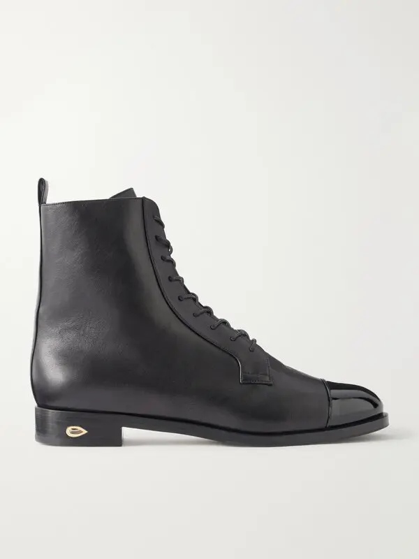 Jennifer Chamandi Brando Patent Leather-trimmed Leather Ankle Boots - Black