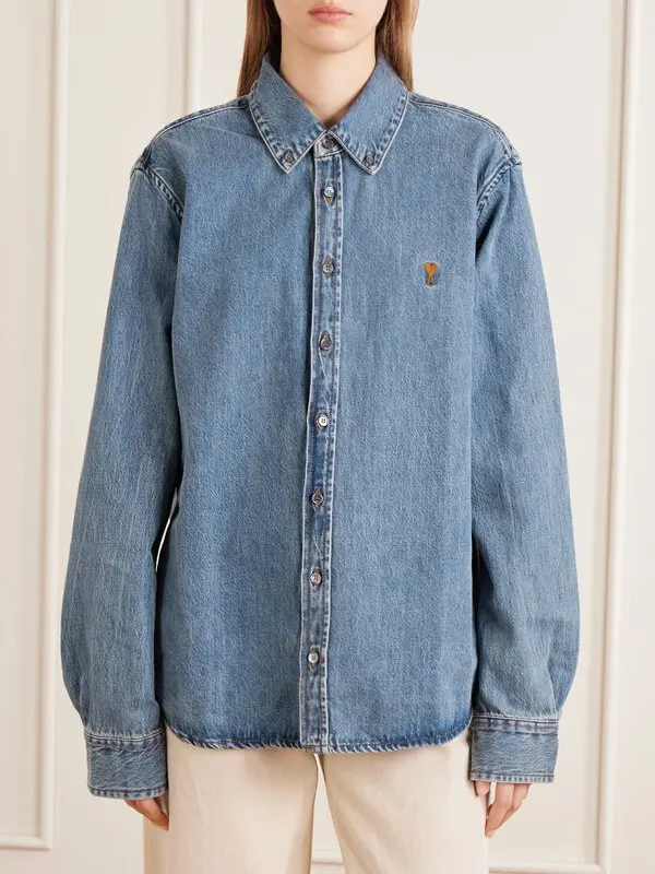 AMI Paris Logo-embroidered Denim Shirt