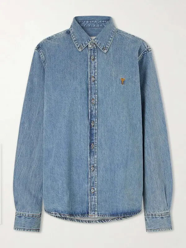 AMI Paris Logo-embroidered Denim Shirt
