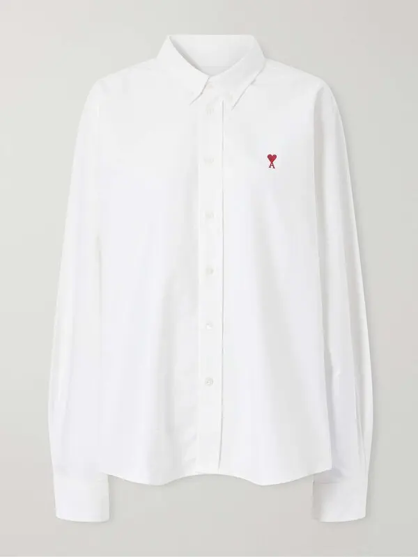 AMI Paris Adc Embroidered Cotton Oxford Shirt