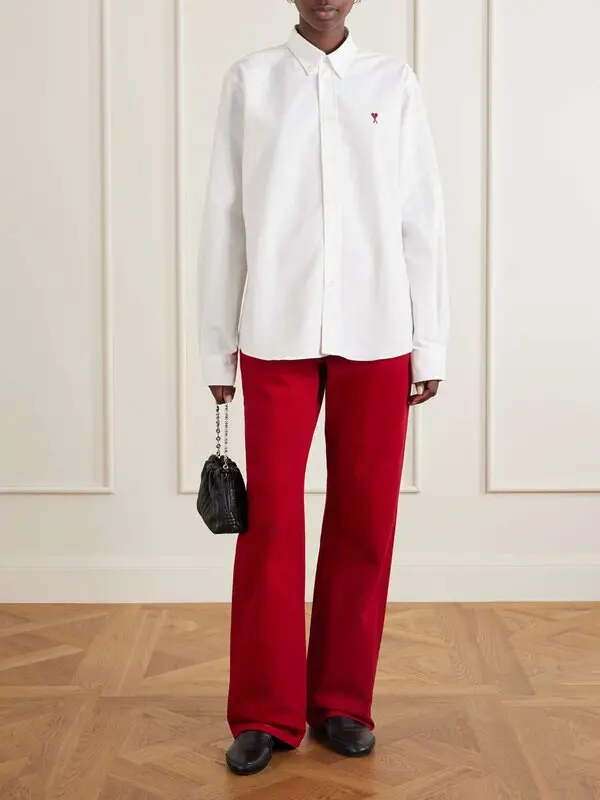 AMI Paris Adc Embroidered Cotton Oxford Shirt